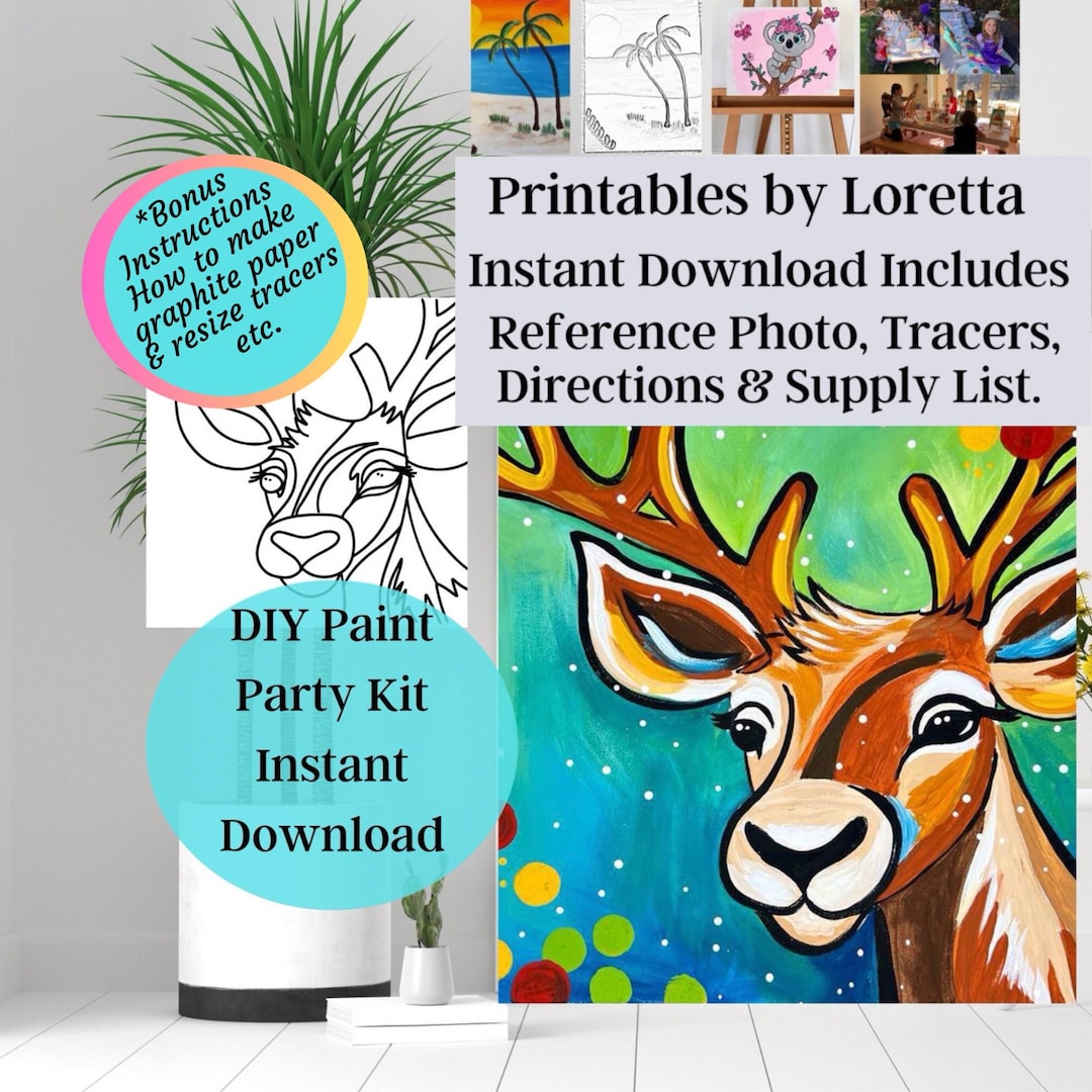 Christmas Reindeer DIY Paint Party Kit (digital Download) Photo, Tracer ...