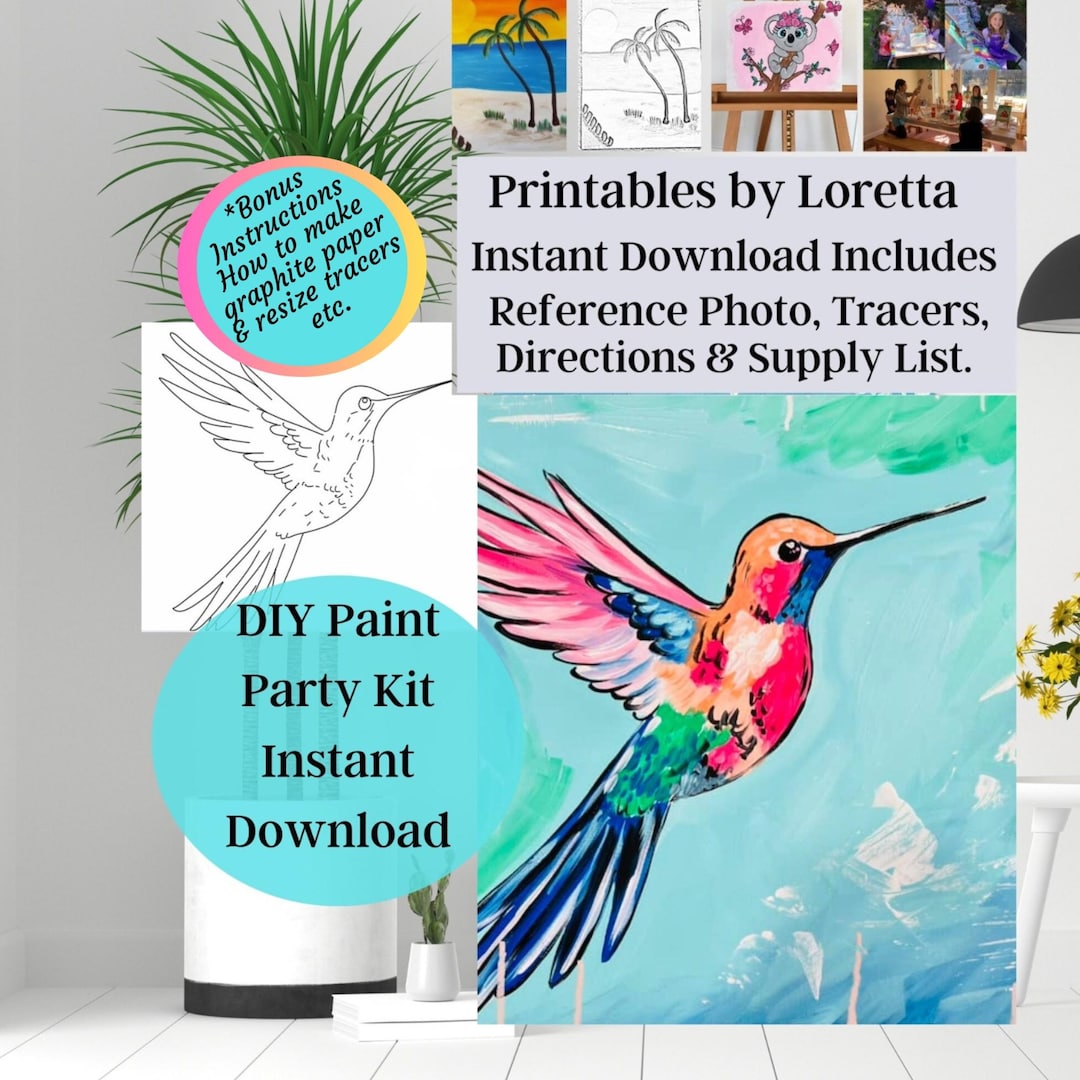 Hummingbird DIY Paint Party Kit: Traceable Art, Instructions (digital ...