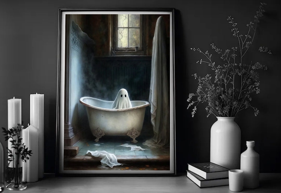 Cute Ghost in the Bath Tub Poster Little Ghost Face Spooky - Etsy