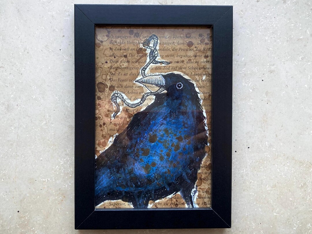 Coffee Painting "crow" Original Drawing Fineliner Artwork, Bird ...