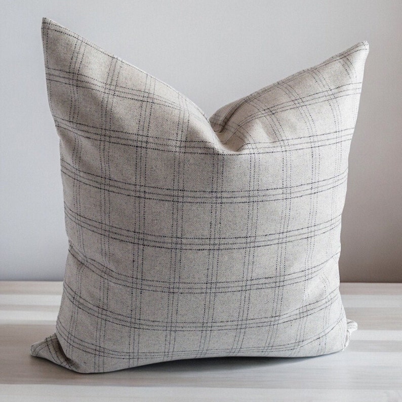 Grey Modern Plaid Pillow Cover Neutral Plaid Throw Pillow Designer ...