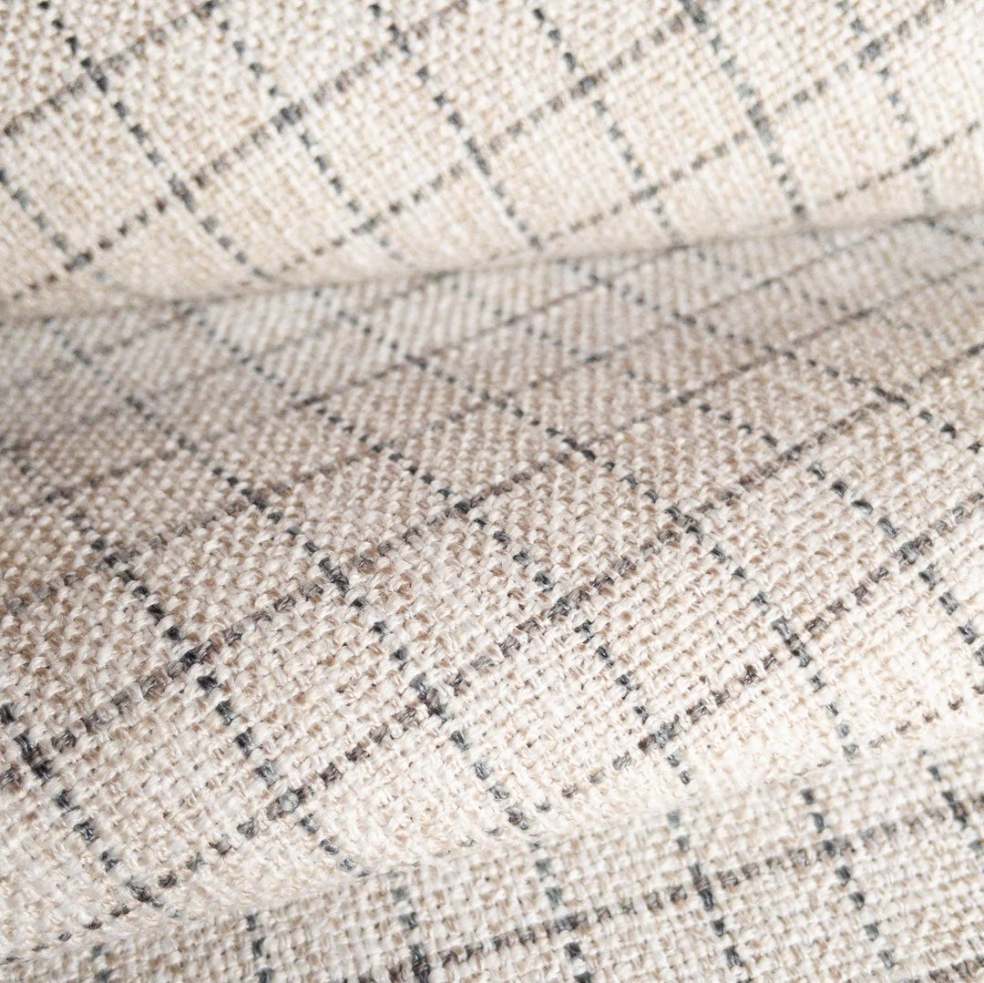 Beige & Blue Windowpane Plaid Upholstery Fabric Modern Blue Grey Fabric ...