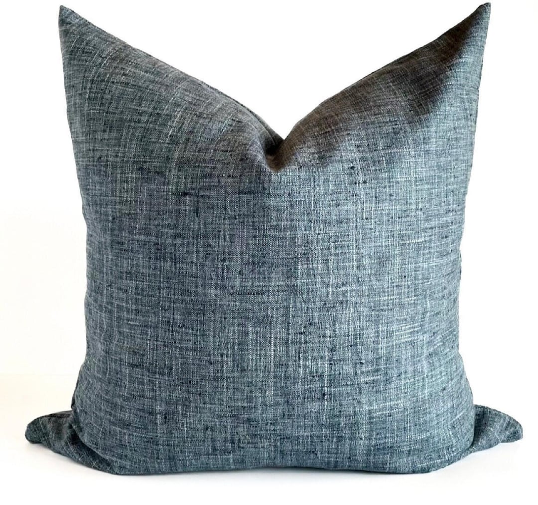 Navy Pillow Cover Textured Woven Pillow Coastal Navy Pillow Casual Blue ...