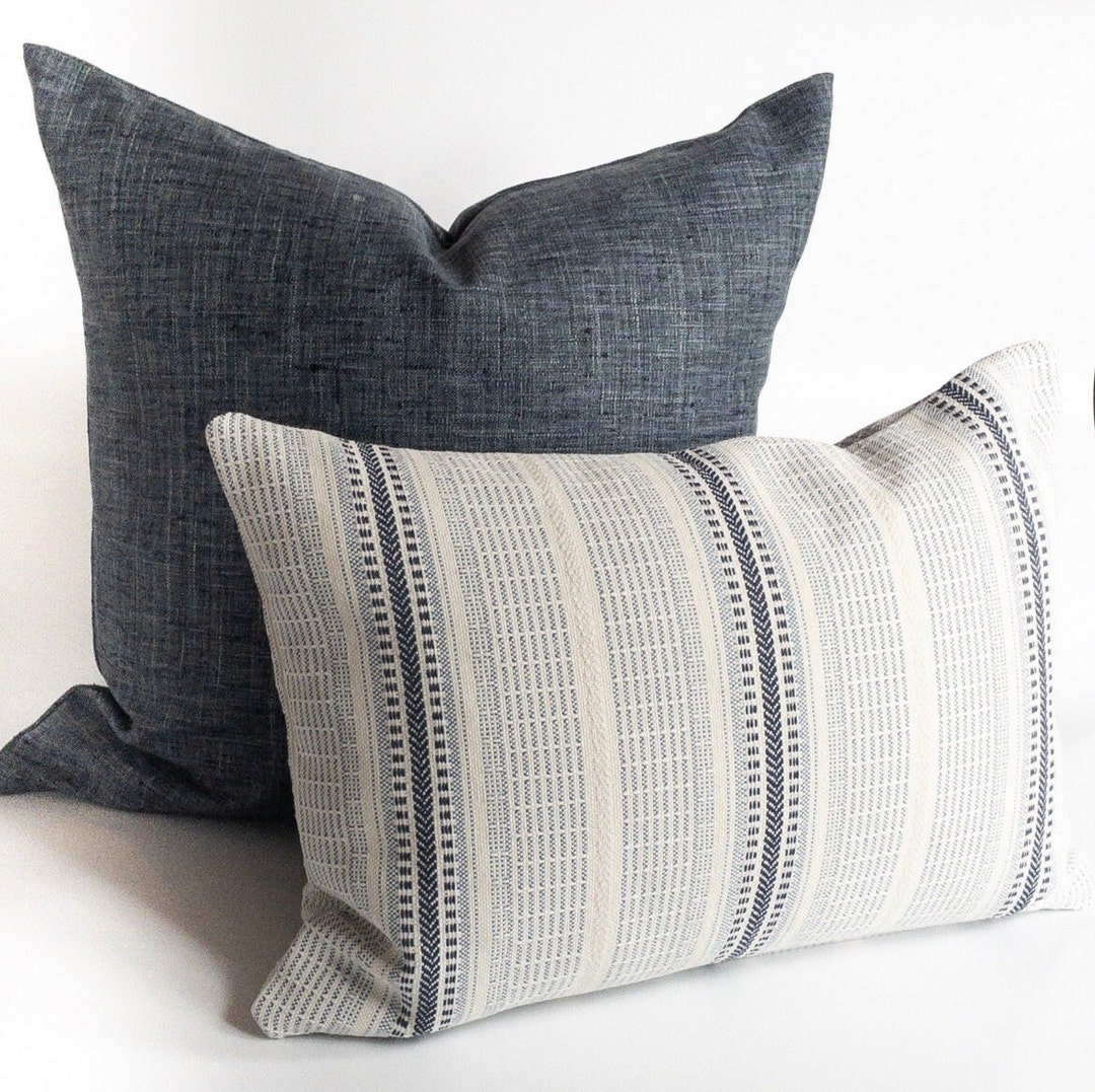 Blue Striped Lumbar Pillow Modern Bolster Pillow Cover Blue Striped ...