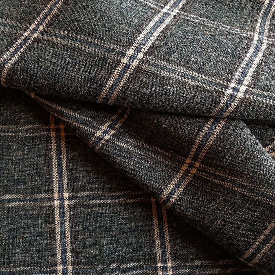 Hunter Green Plaid Drapery Fabric Windowpane Plaid Upholstery Fabric ...