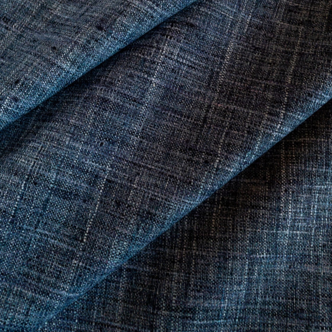 Blue Linen Look Fabric Blue Drapery Fabric by the Yard Solid - Etsy