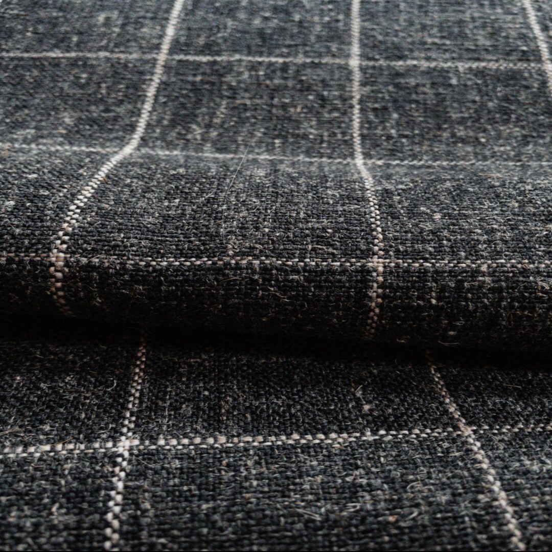 Black Plaid Sample Fabric Upholstery Charcoal Windowpane Plaid Fabric ...