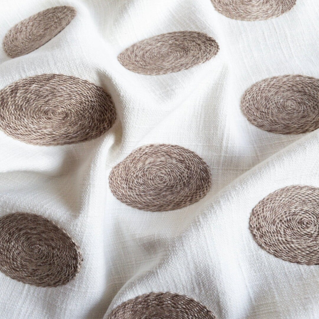 White Geometric Sample Drapery Fabric, Polka Dot Embroidered Drapery ...