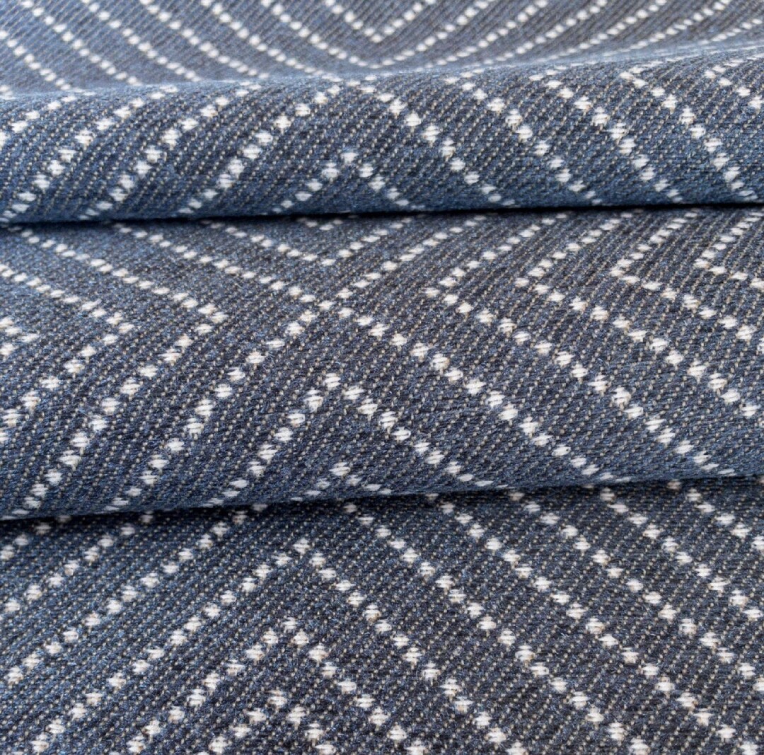 Denim Blue Upholstery Fabric Blue Geometric Fabric Blue Diamond Pattern ...