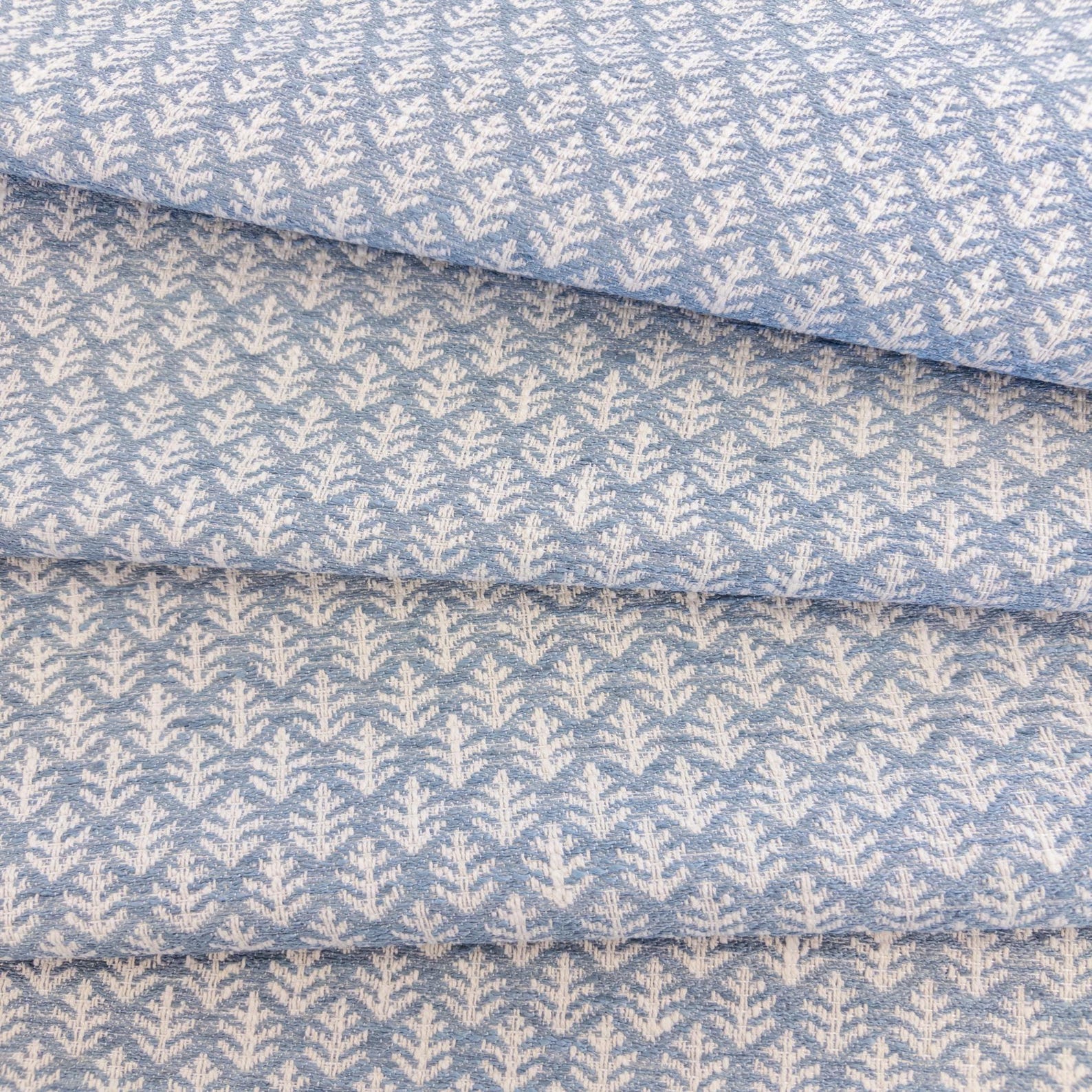 Chambray Blue Leaf Pattern Upholstery Fabric – Blue Woven Fabric by the ...