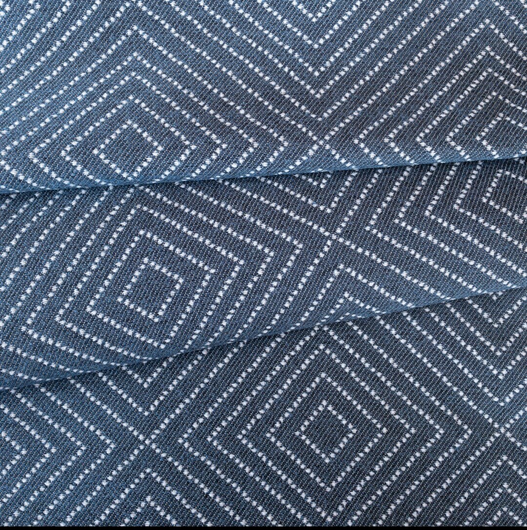 Denim Blue Geometric Upholstery Fabric, Blue Fabric by the Yard, Blue ...