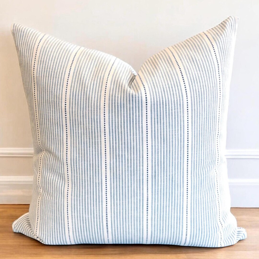 Blue Striped Pillow Cover Modern Chambray Coastal Hampton Style Pillow ...