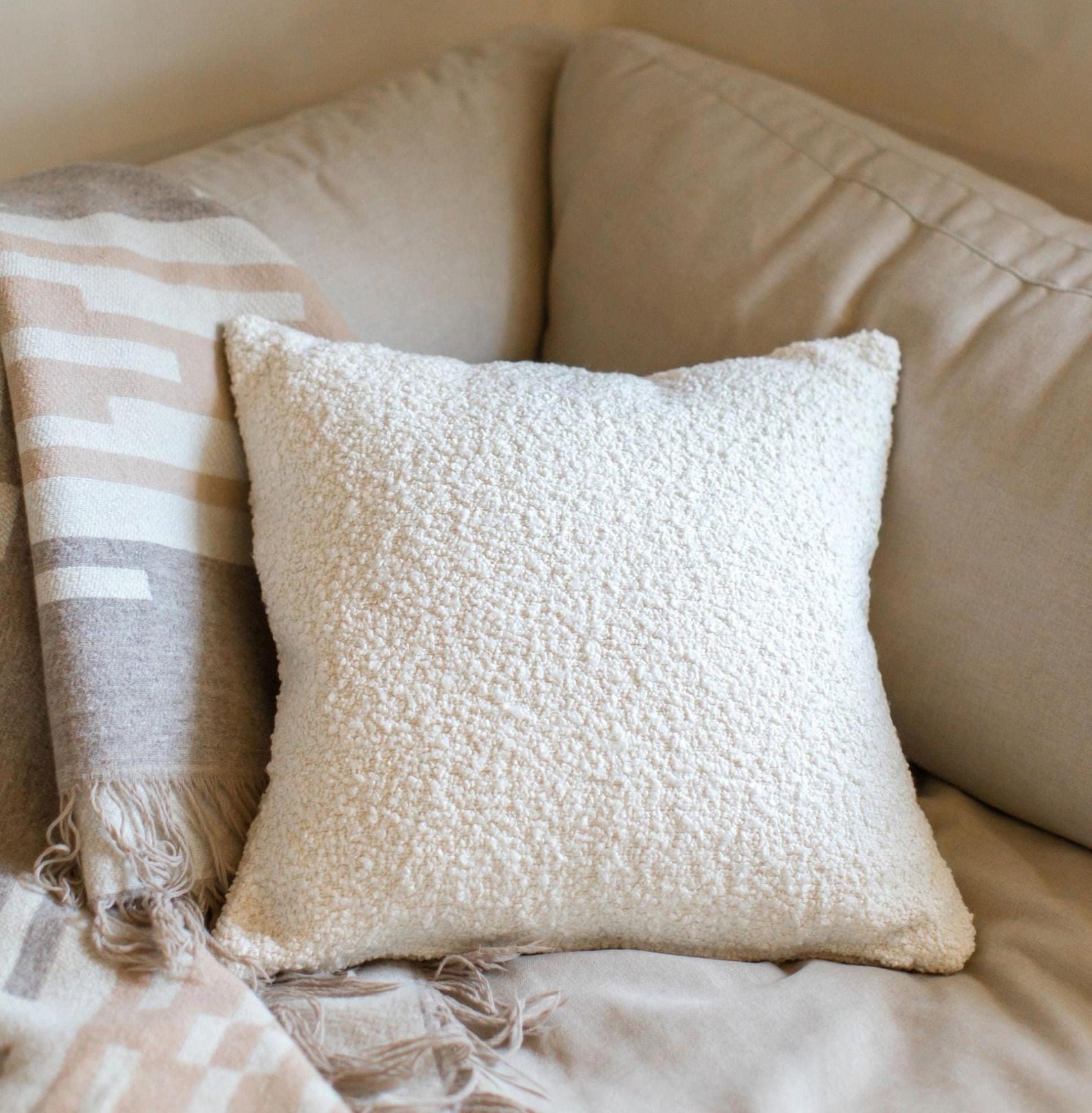 Cream Textured Boucle Pillow Cover White Neutral Throw Pillow Modern ...