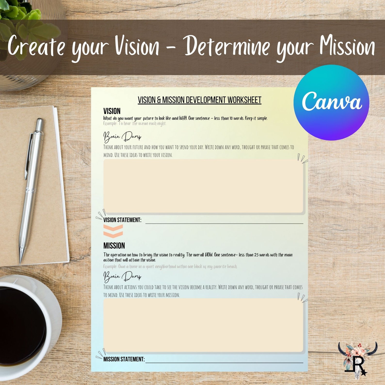 Develop Your Vision & Mission Statement - Canva Template Download - Etsy