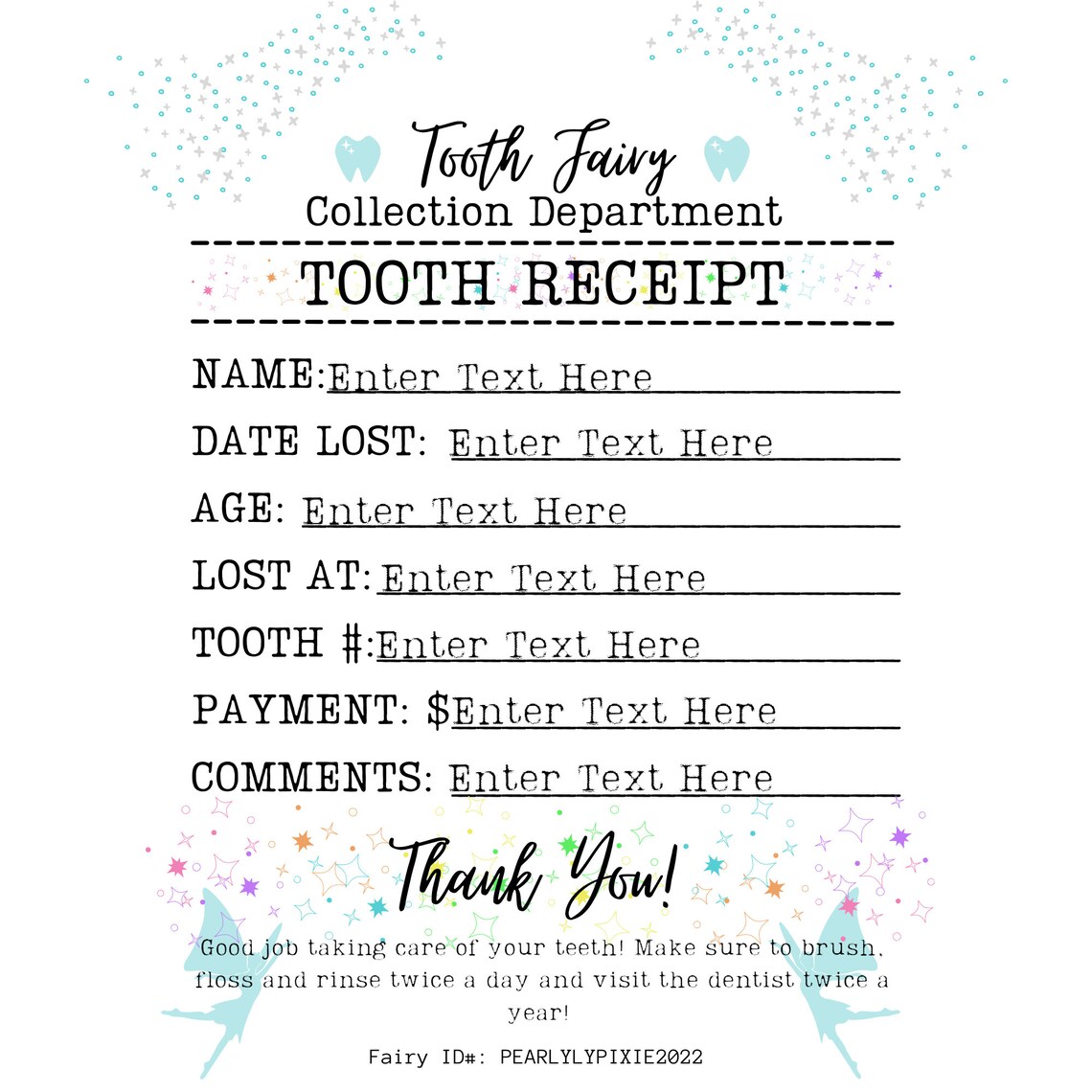 Editable Tooth Fairy Receipt Canva Template Printable Certificate ...