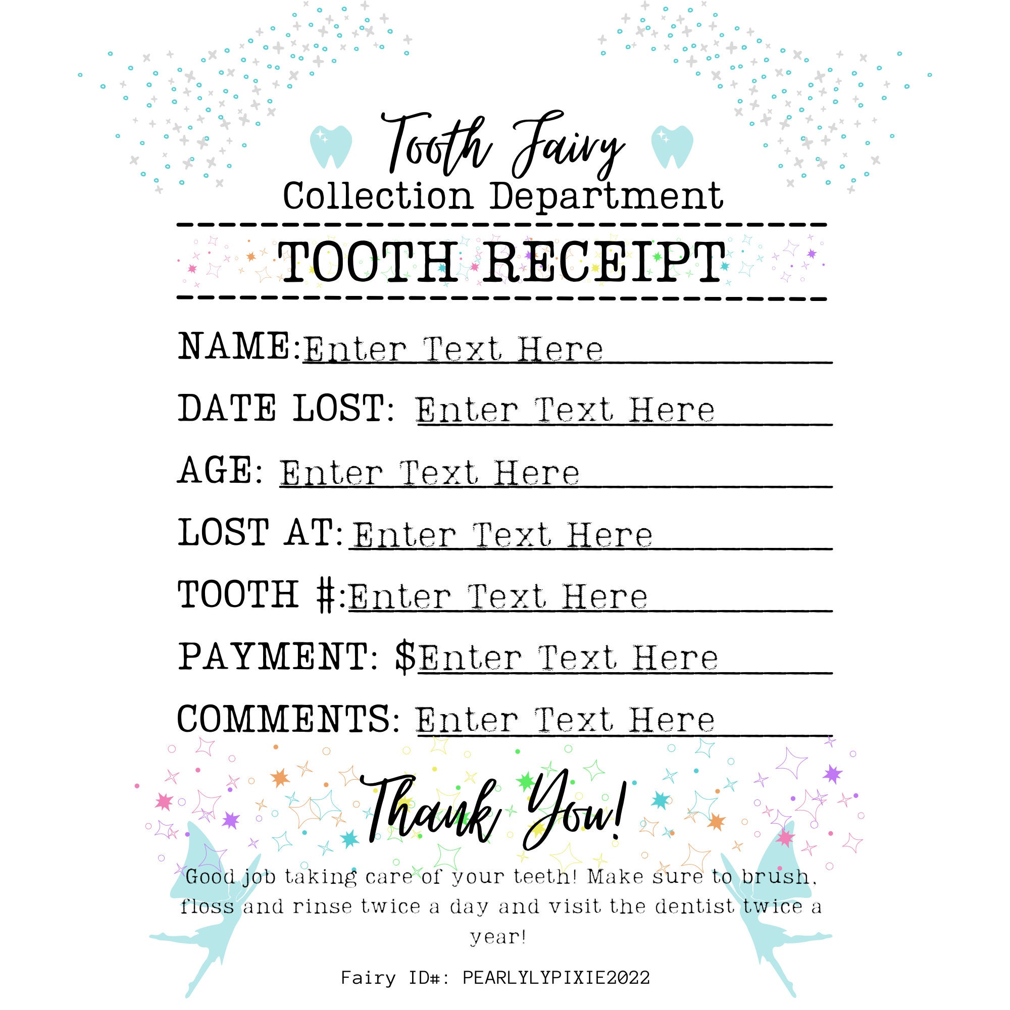 Editable Tooth Fairy Receipt Canva Template Printable Certificate ...