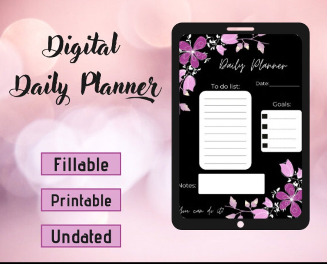 Daily Digital Planner Floral Printable and Fillable to Do List Goals ...
