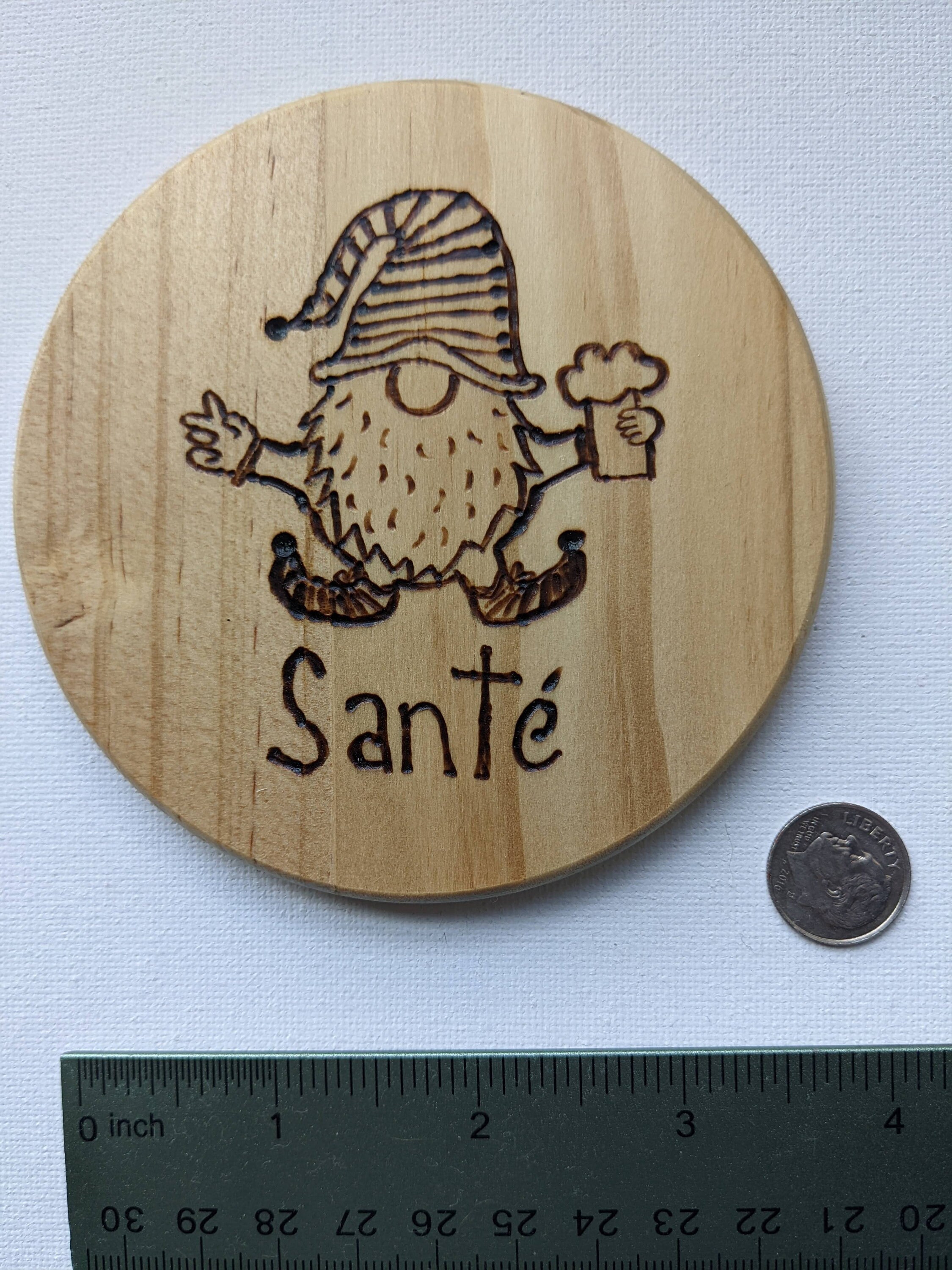 4 Wood Coasters With Wood Burned Gnomes Toasting, Wood Burned Gnome ...