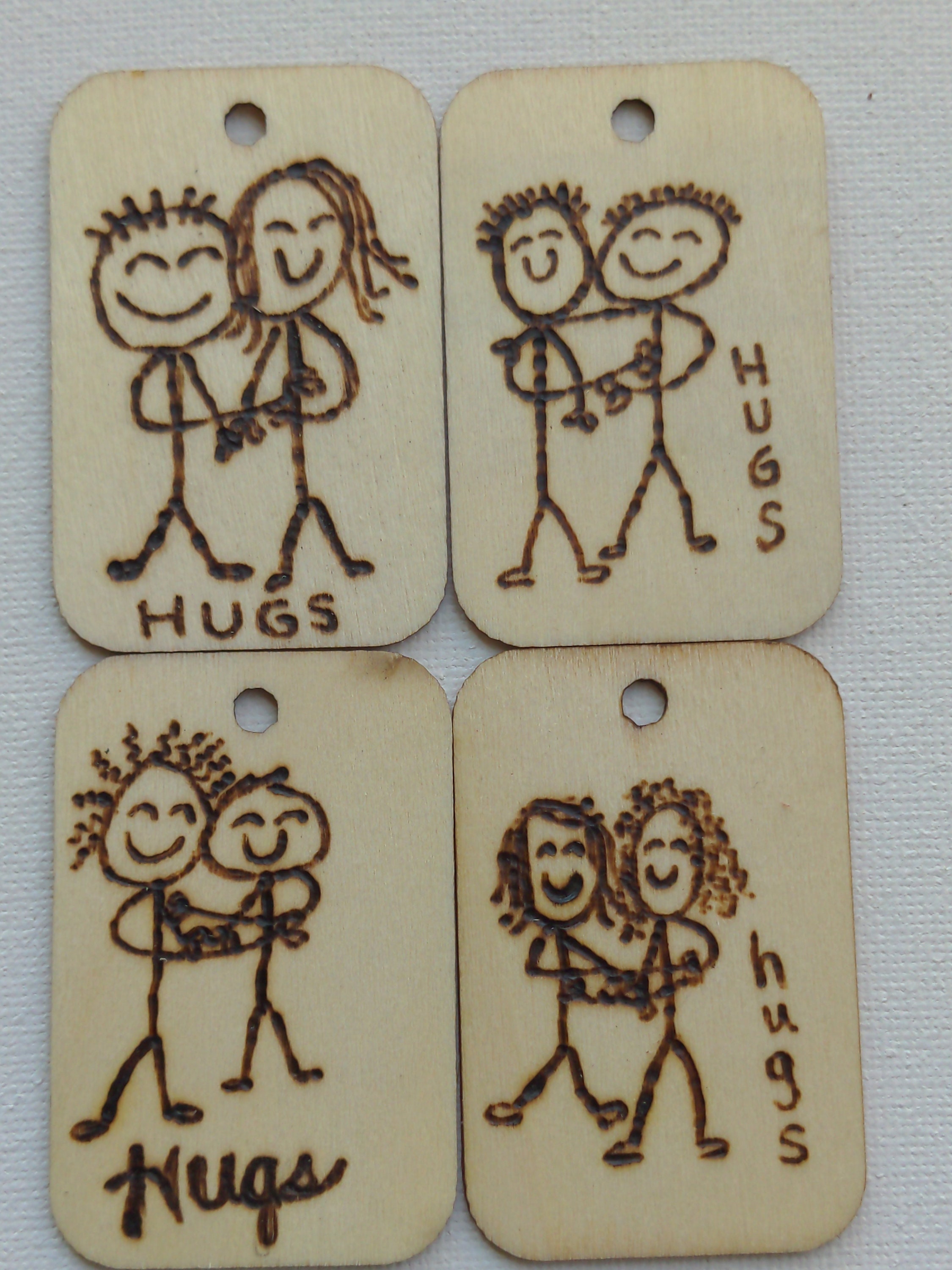 Wood Gift Tags With Wood Burned Stick Figures, Hugging Quirky Stick ...