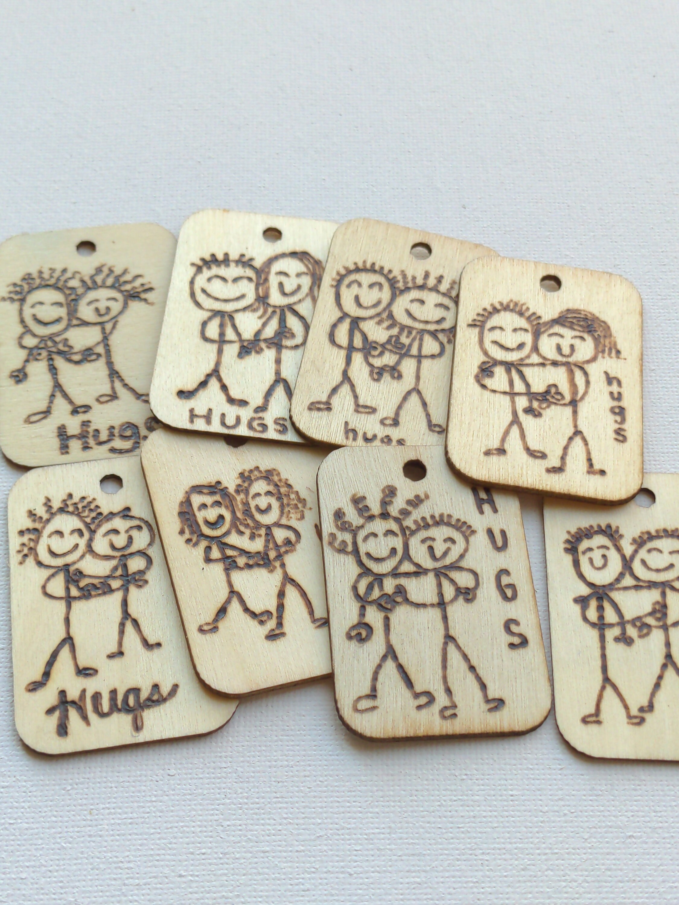 Wood Gift Tags With Wood Burned Stick Figures, Hugging Quirky Stick ...