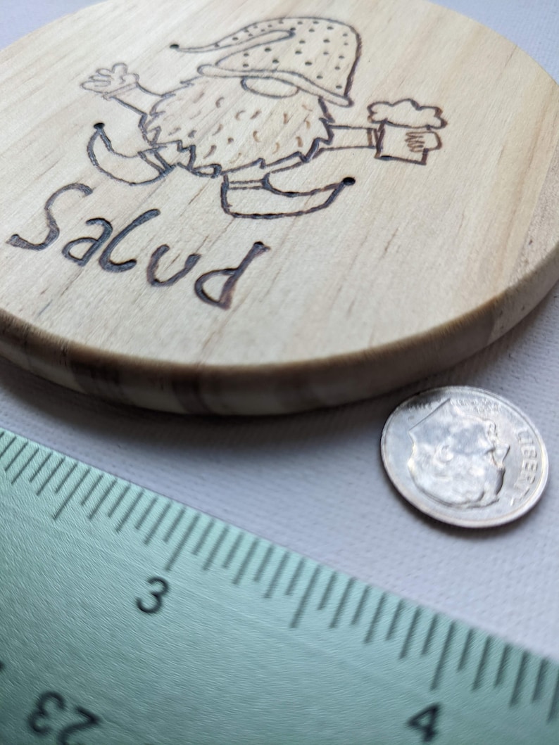 4 Wood Coasters With Wood Burned Gnomes Toasting, Wood Burned Gnome ...