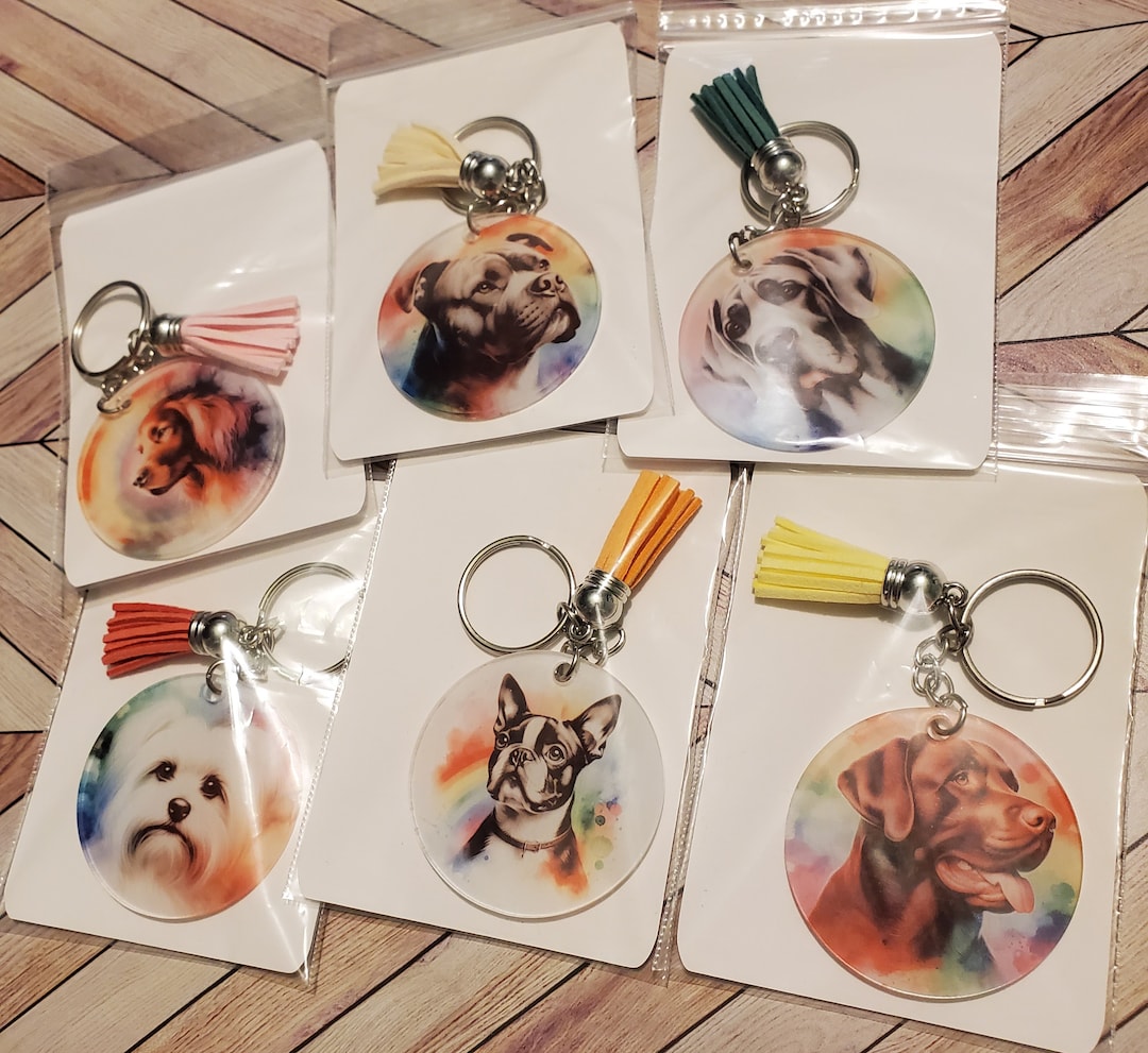 Sublimated Round Acrylic Keychain for Dog Lovers. Perfect for People ...