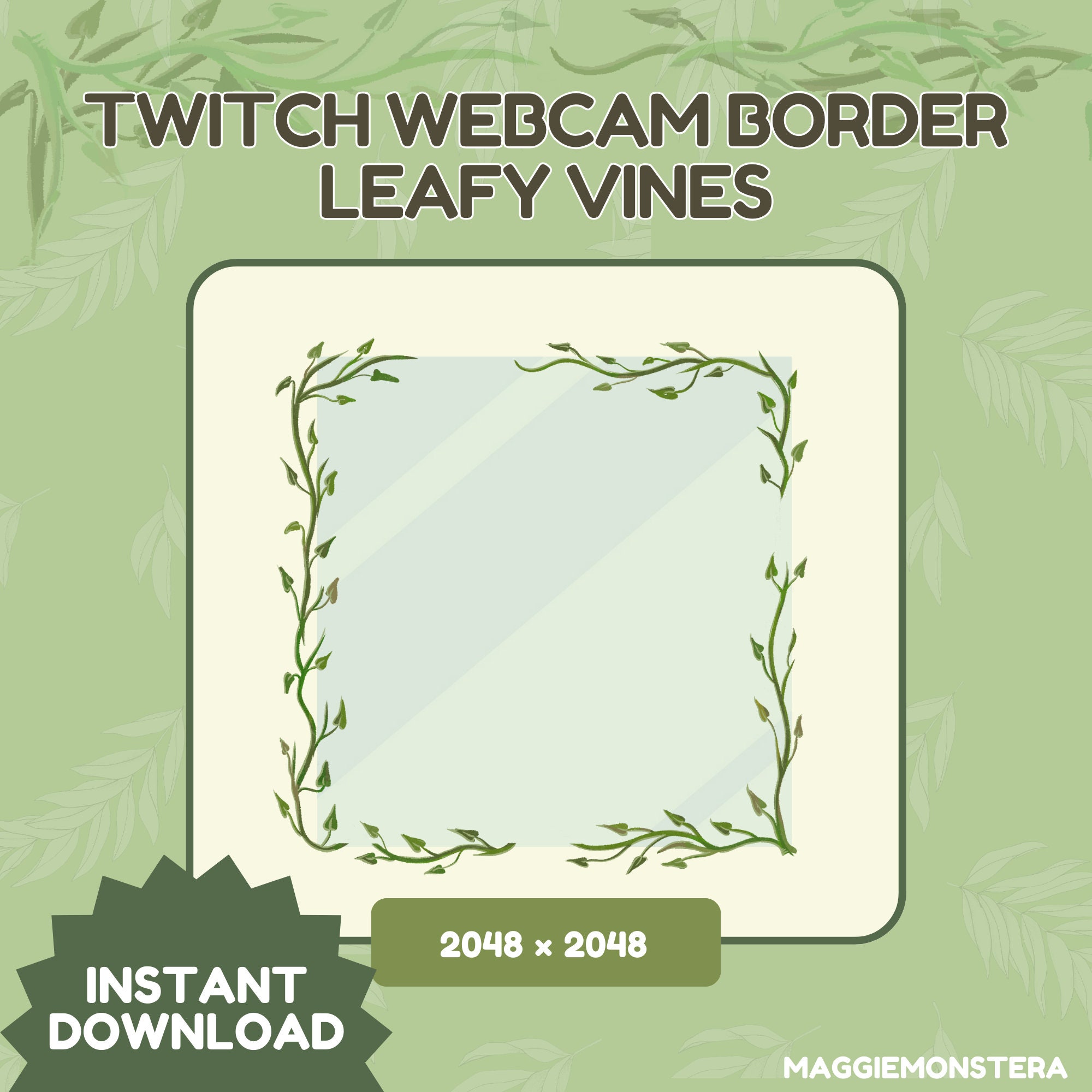 Twitch Webcam Border Camera - Green Vines Minimal Hand Drawn | Cozy ...
