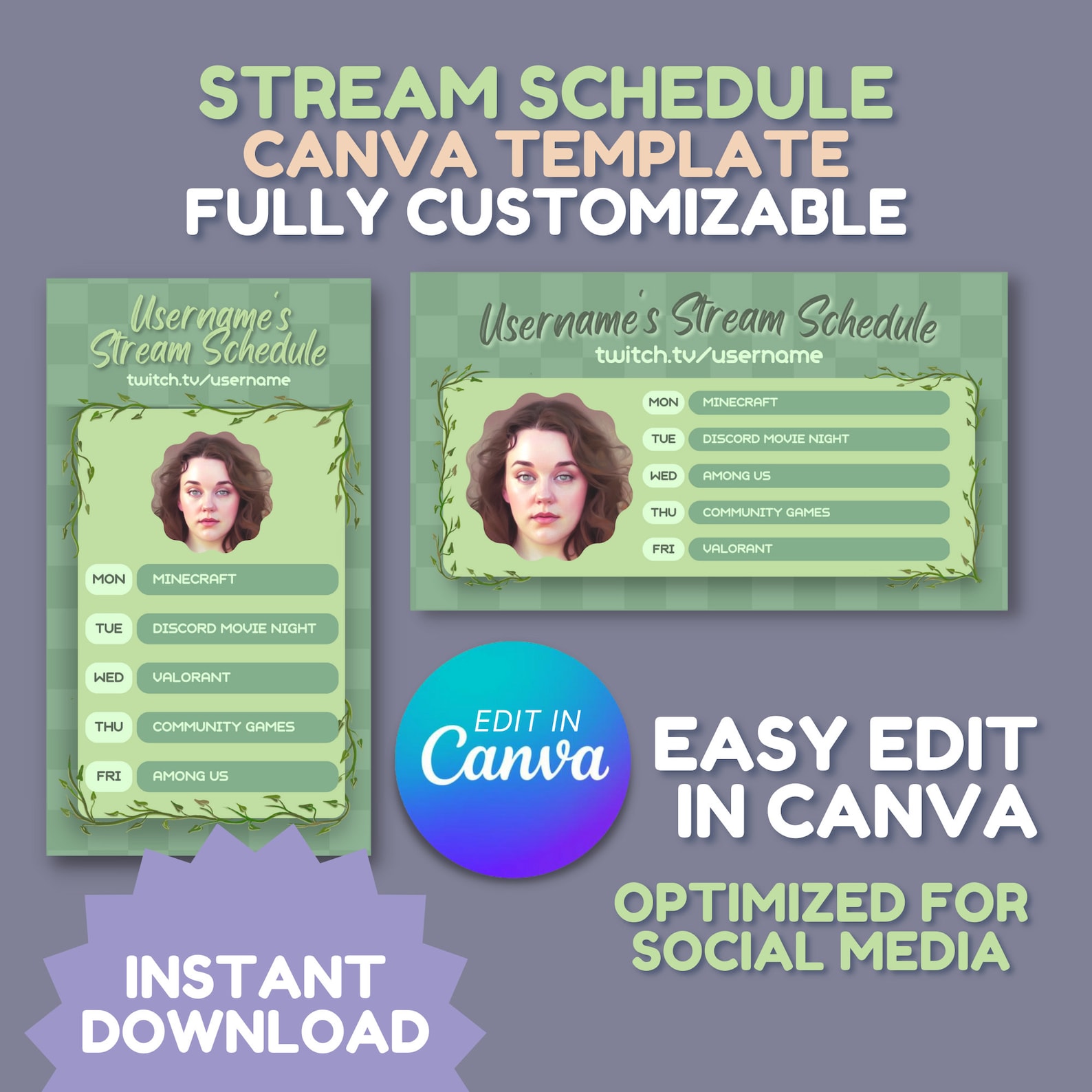 Customizable Weekly Stream Schedule Template - Twitch, Youtube - Canva ...