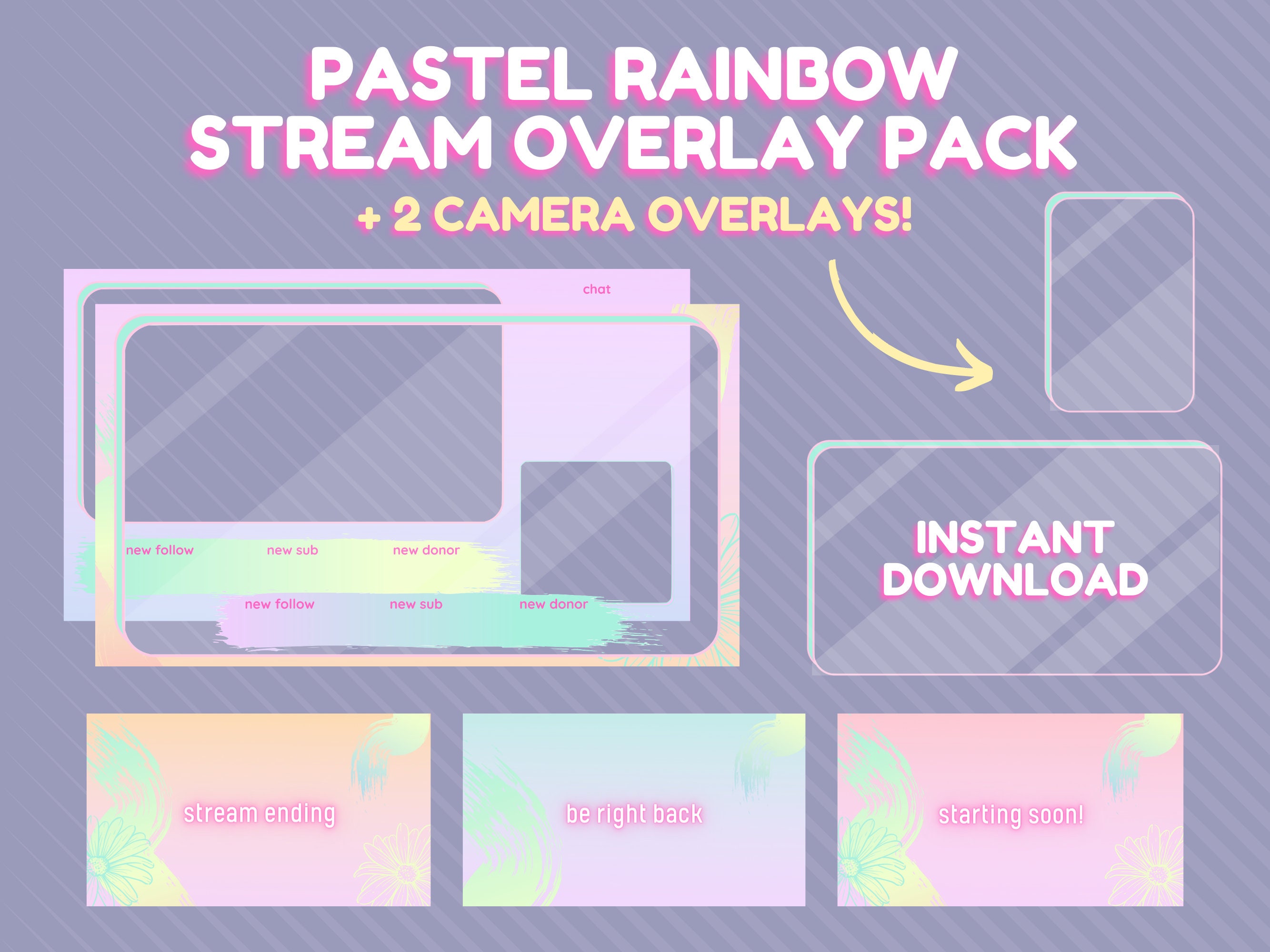 Animated Stream Overlay Package for Twitch, Pastel Rainbow Simple Pale ...