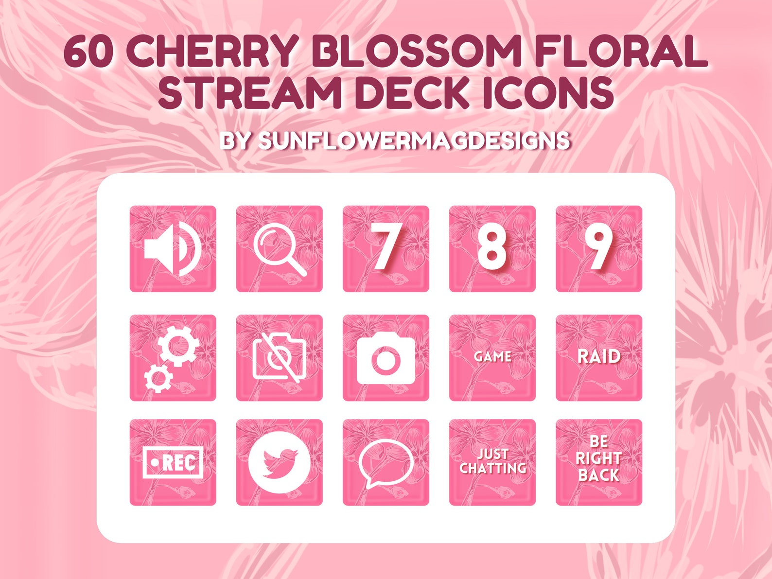 Cherry Blossom Pink Elgato Streamdeck Icons - Cute Floral Tree Plant ...