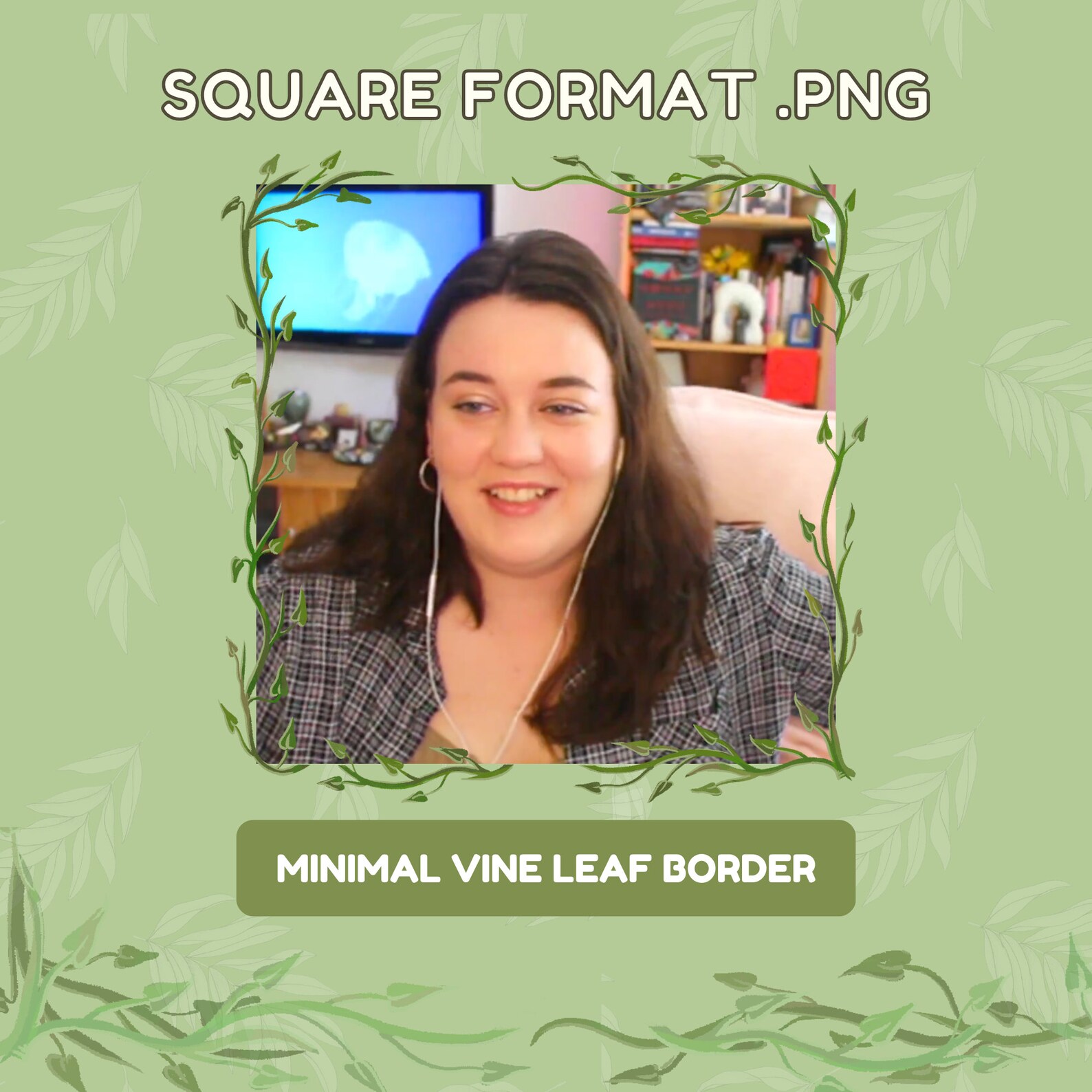 Twitch Webcam Border Camera - Green Vines Minimal Hand Drawn | Cozy ...