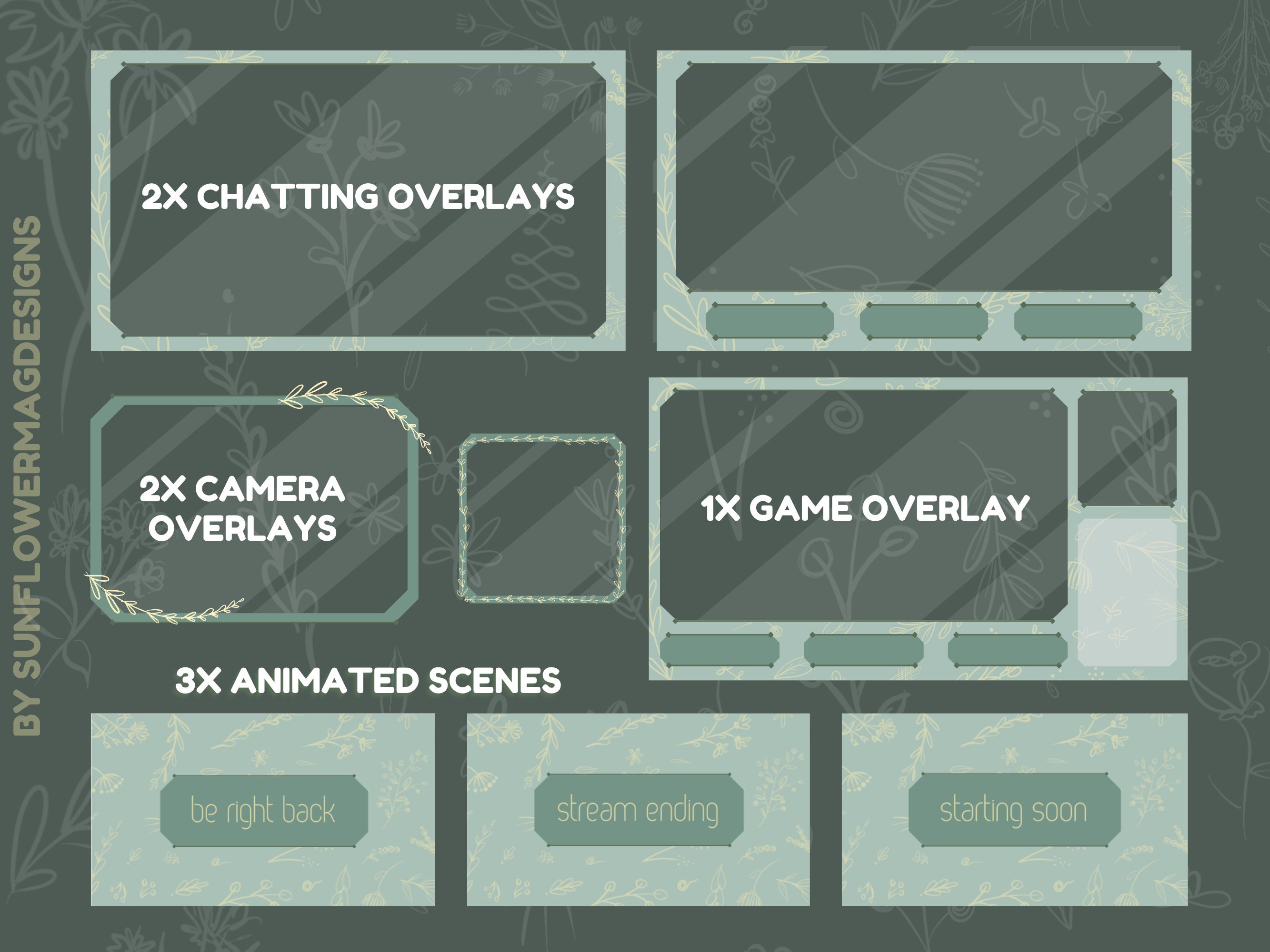 Pale Sage Green Animated Stream Overlay Package for Twitch, Simple ...