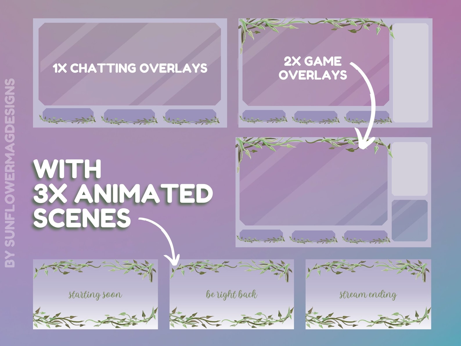 Animated Lavender Vines Streamer Overlay Package for Twitch, Simple ...