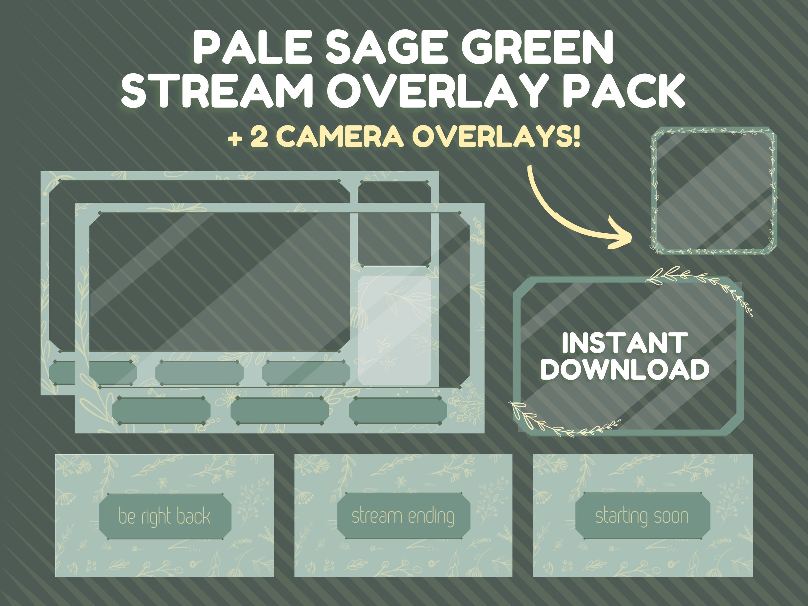 Pale Sage Green Animated Stream Overlay Package for Twitch, Simple ...