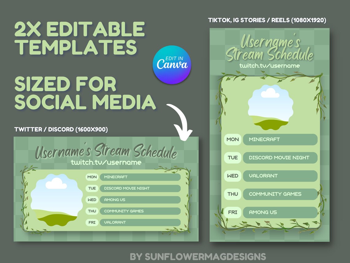Customizable Weekly Stream Schedule Template - Twitch, Youtube - Canva ...