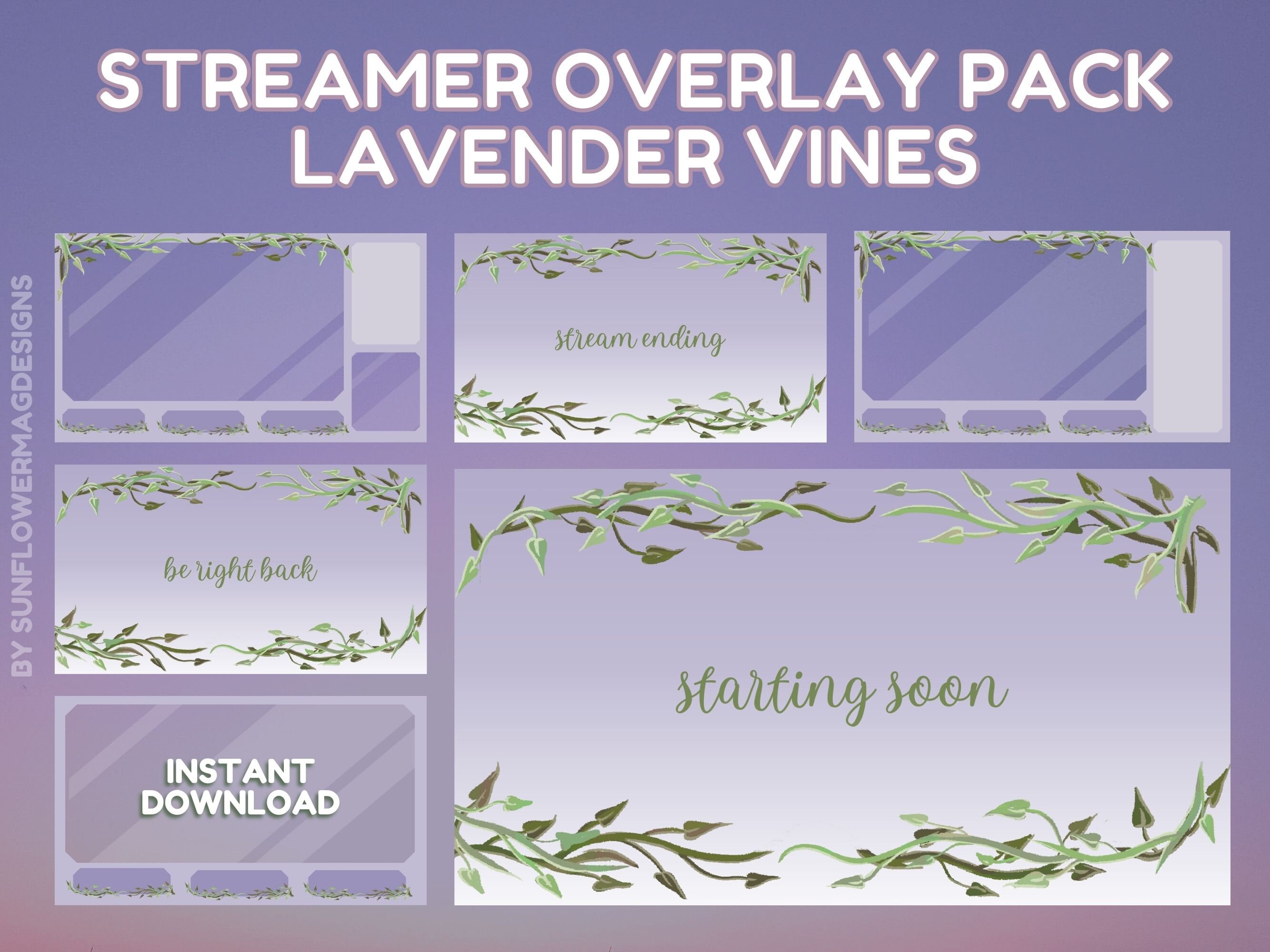Animated Lavender Vines Streamer Overlay Package for Twitch, Simple ...