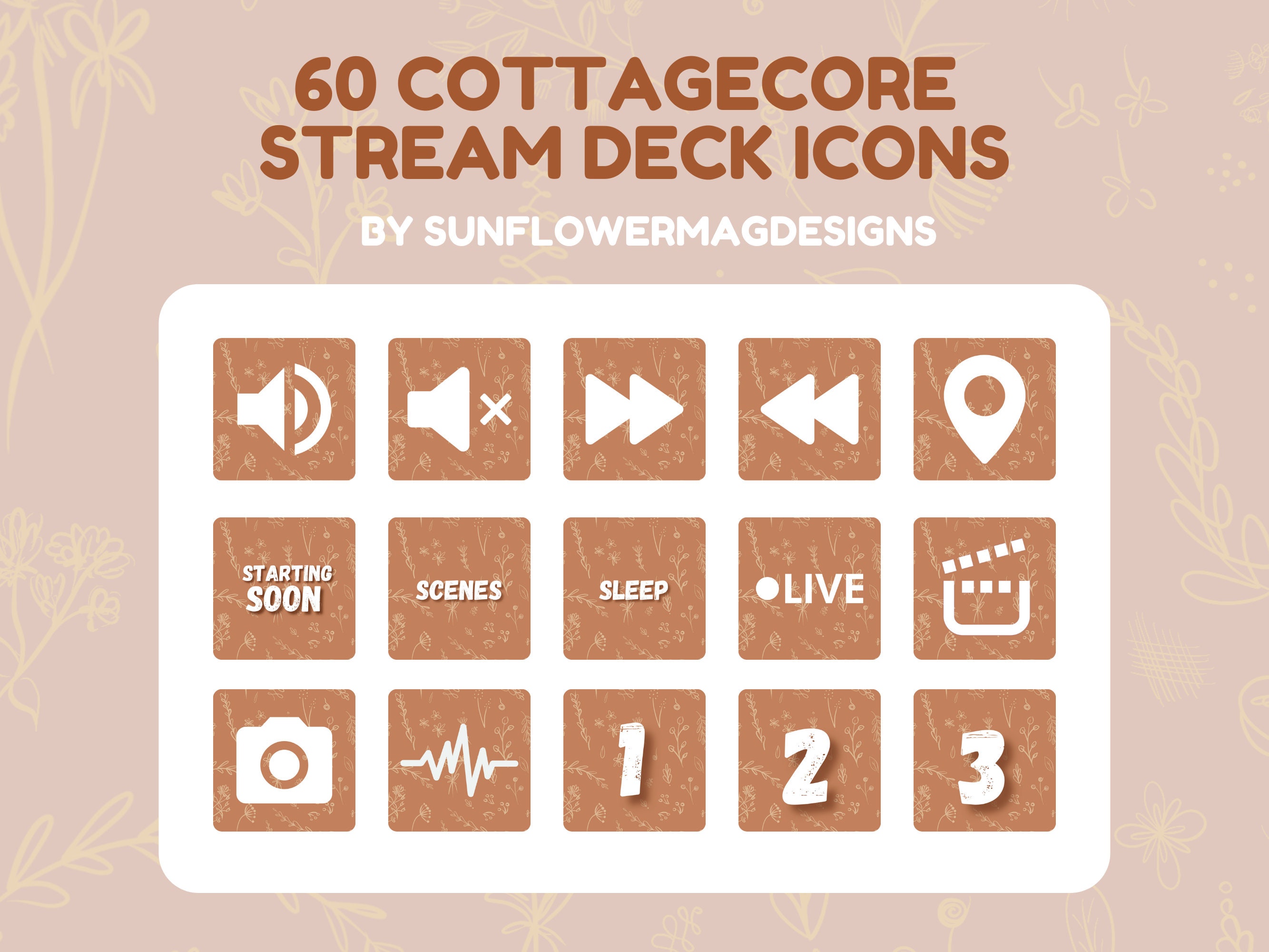 Cottagecore Elgato Streamdeck Icons - Cute Aesthetic Cover Pack Digital ...