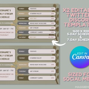 Custom Twitch Week Stream Schedule Sage Green Plants | Canva Template ...