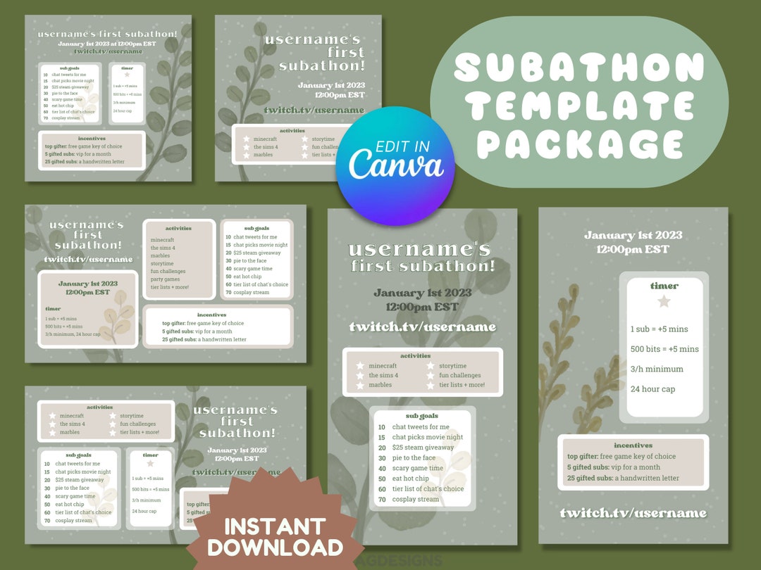 Evergreen Plants Subathon Package Customizable Twitch Template, Canva ...