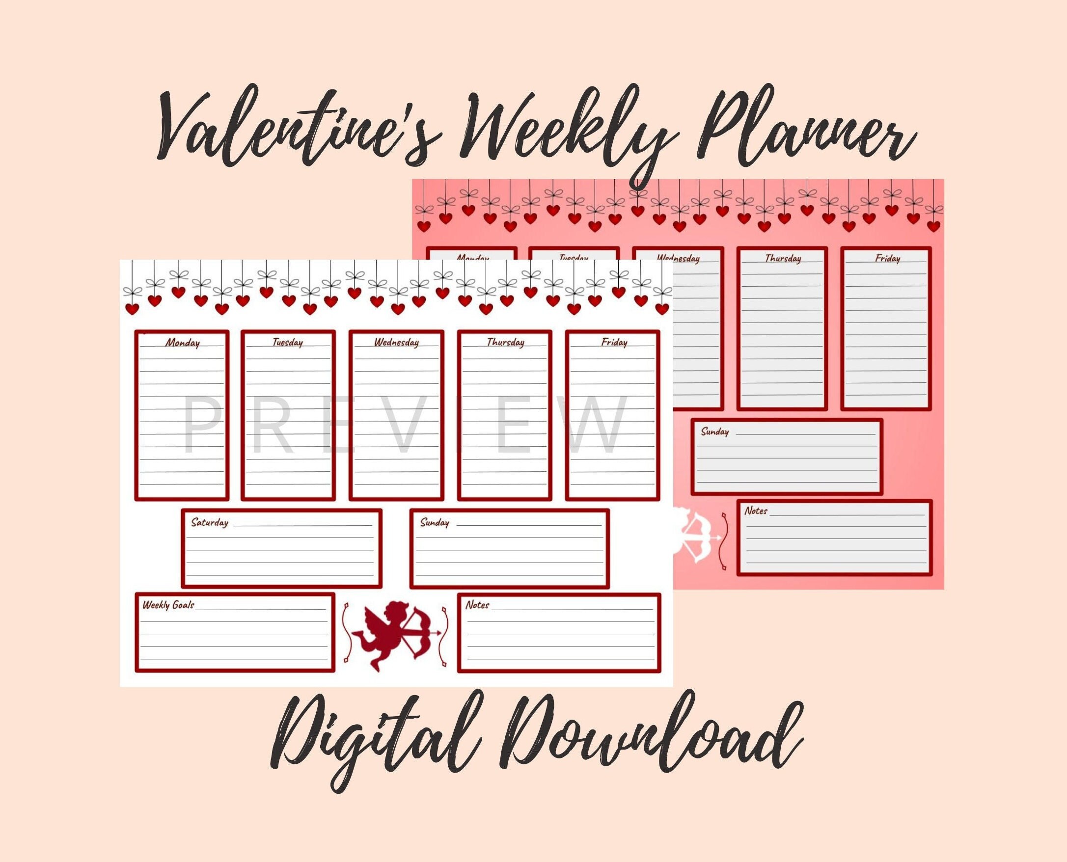 Valentine's Day Weekly Planner | February Themed Weekly Planner | 11" X ...