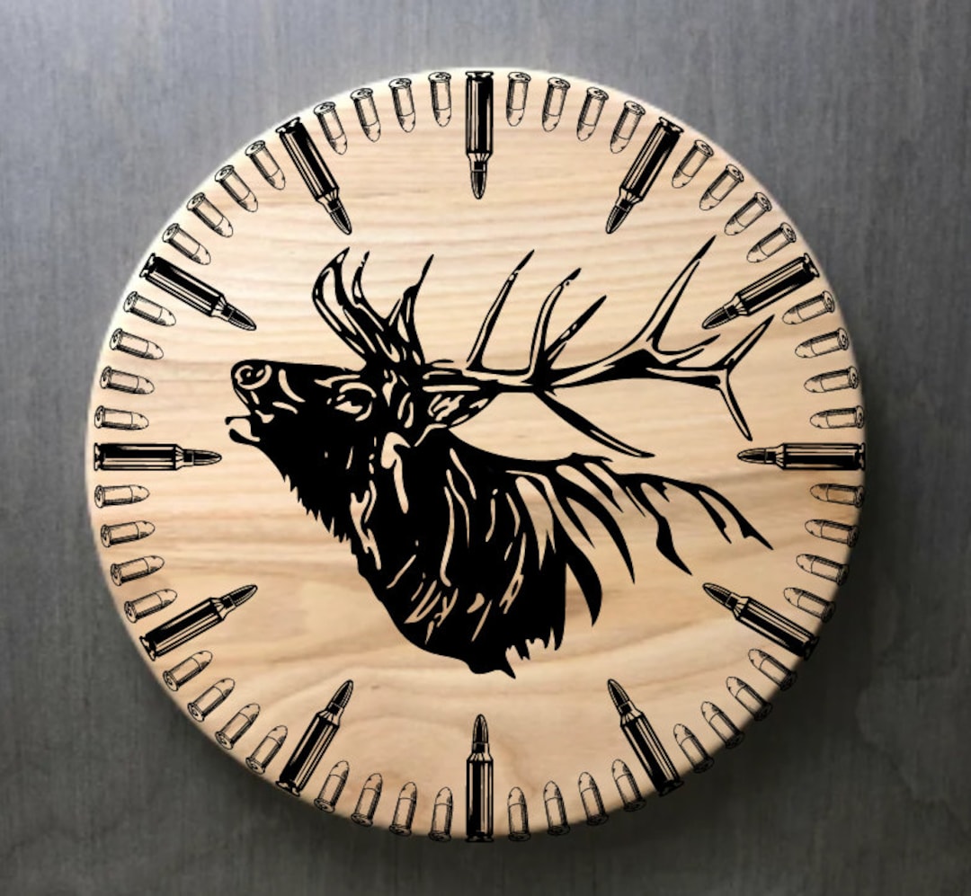 Bullet Clock W/ Bugling Elk SVG for Engraving/vinyl Clock for Hunter or ...