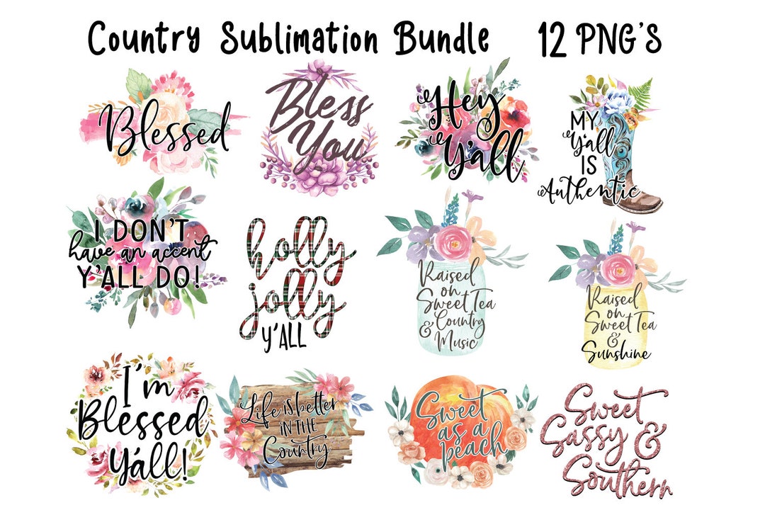 Country Sublimation Bundle, PNG Bundle, Png Files for Sublimation, Png ...