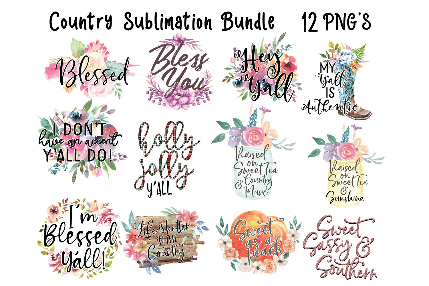 Country Sublimation Bundle, PNG Bundle, Png Files for Sublimation, Png ...