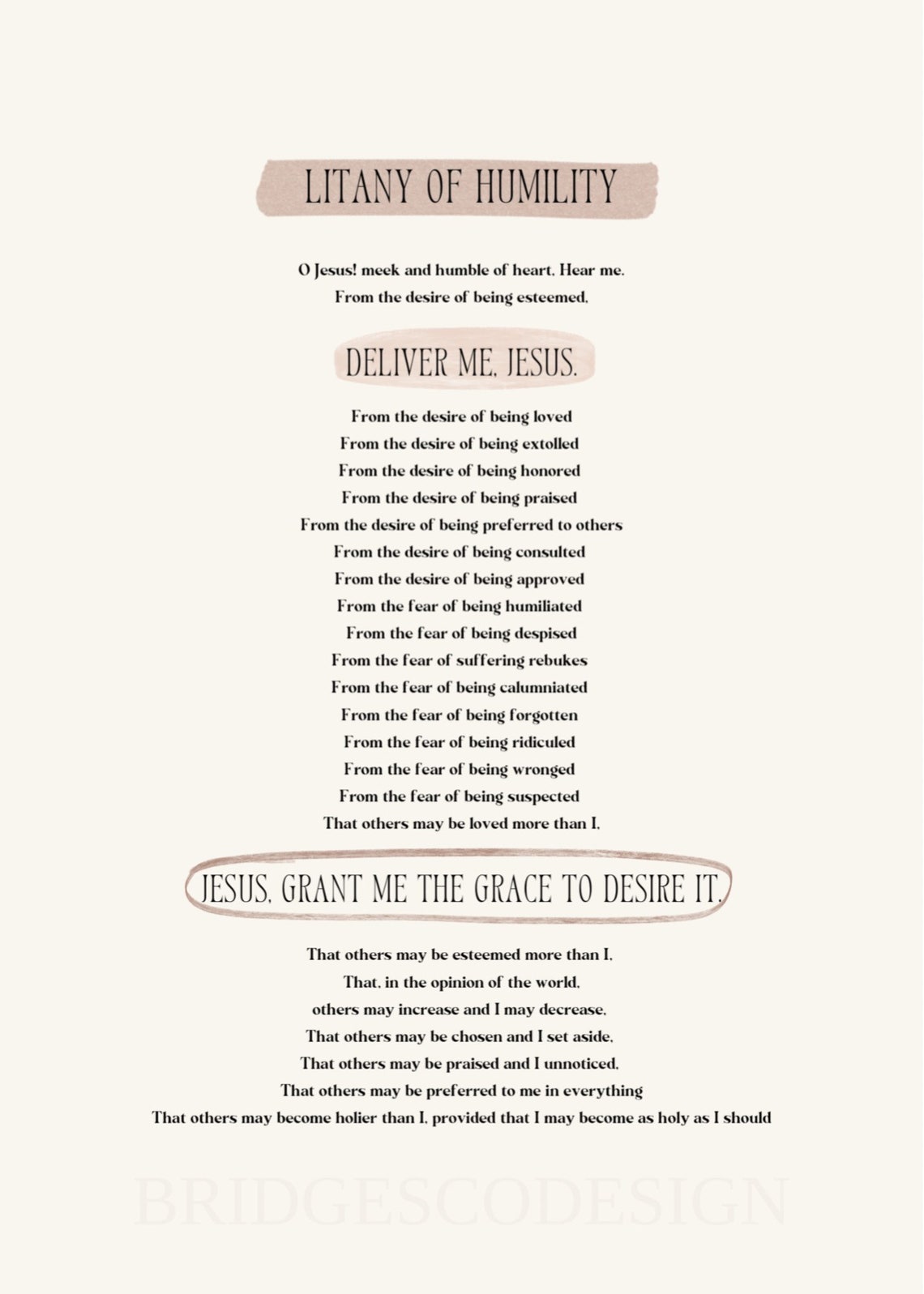 Litany of Humility Prayer Card | Etsy