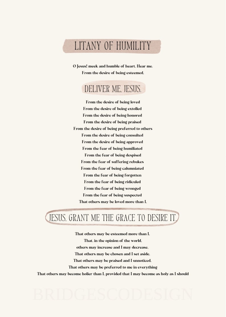 Litany of Humility Prayer Card | Etsy