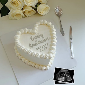 Digital Pregnancy Announcement / Neutral Cake Baby Announcement / White ...