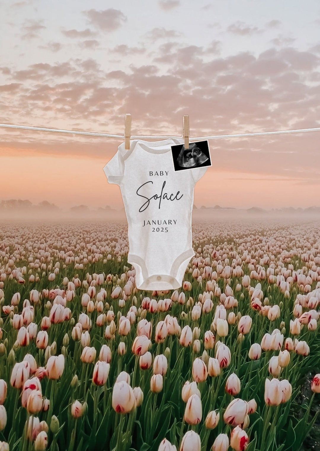 Spring Pregnancy Announcement Digital | Pink Flower Baby Announcement ...