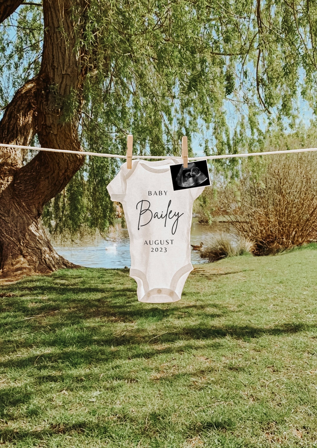 Neutral Pregnancy Announcement Digital | Clothesline Summer Baby ...
