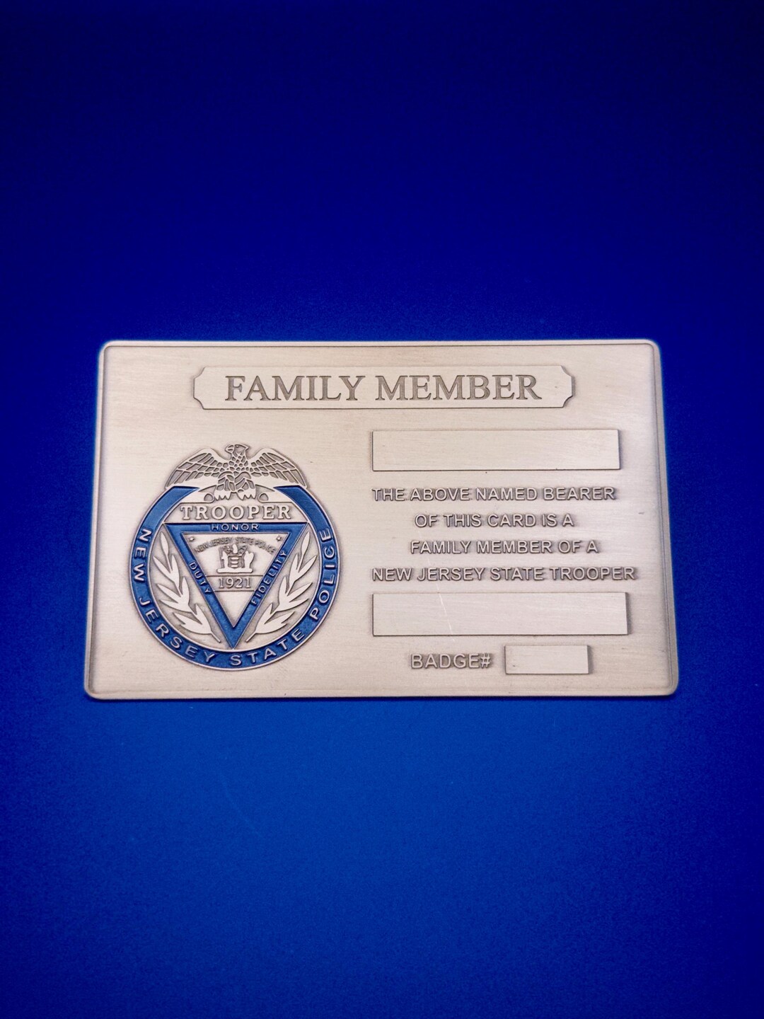 1 Lifetime New Gold Metal Card for NJ Trooper Officers Family Members ...