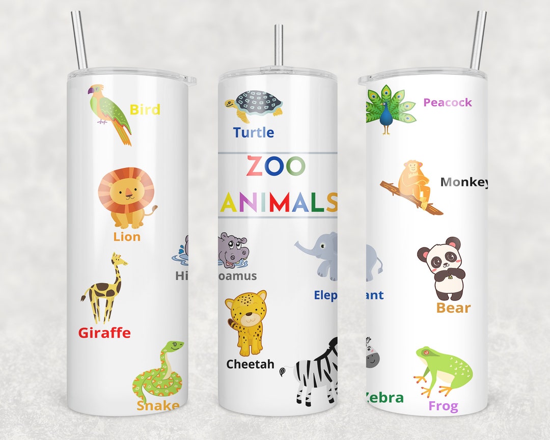 Zoo Animals Design 20 Oz Tumbler | Safari Design Tumbler With Animals ...